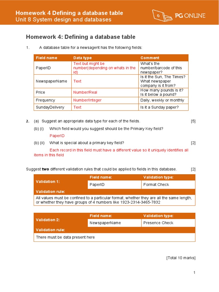Homework 4: Defining A Database Table: Unit 8 System Design and Databases | PDF | Computer ...