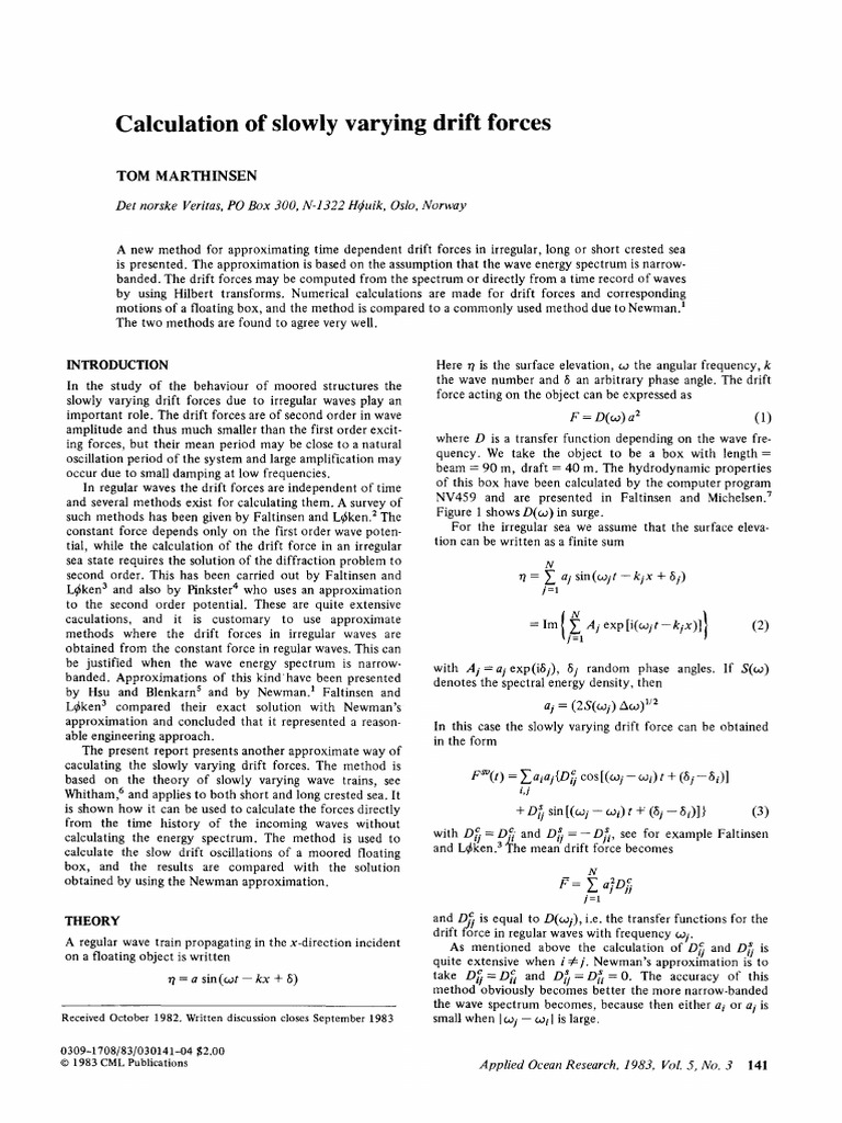 Calculation of Slowly Varying Drift Forces | Download Free PDF | Waves ...