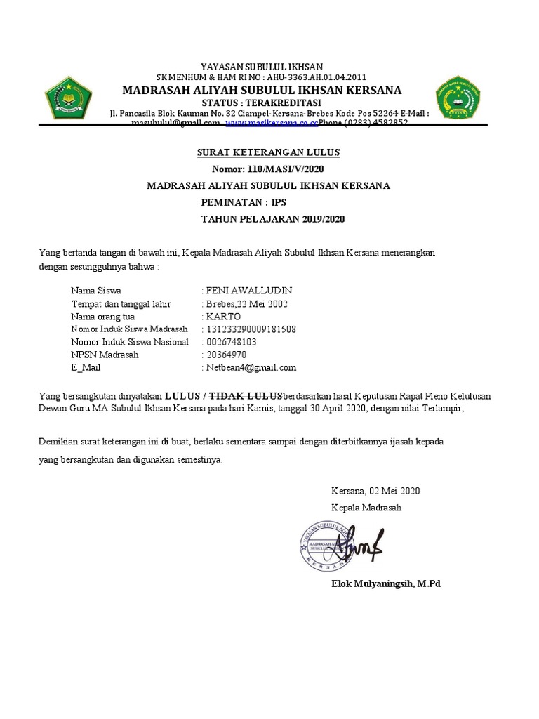 SKL 2020 - Nama Siswa | PDF