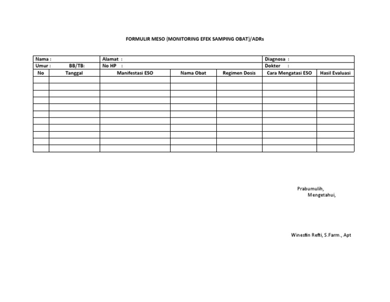 Formulir Monitoring Efek Samping Obat | PDF