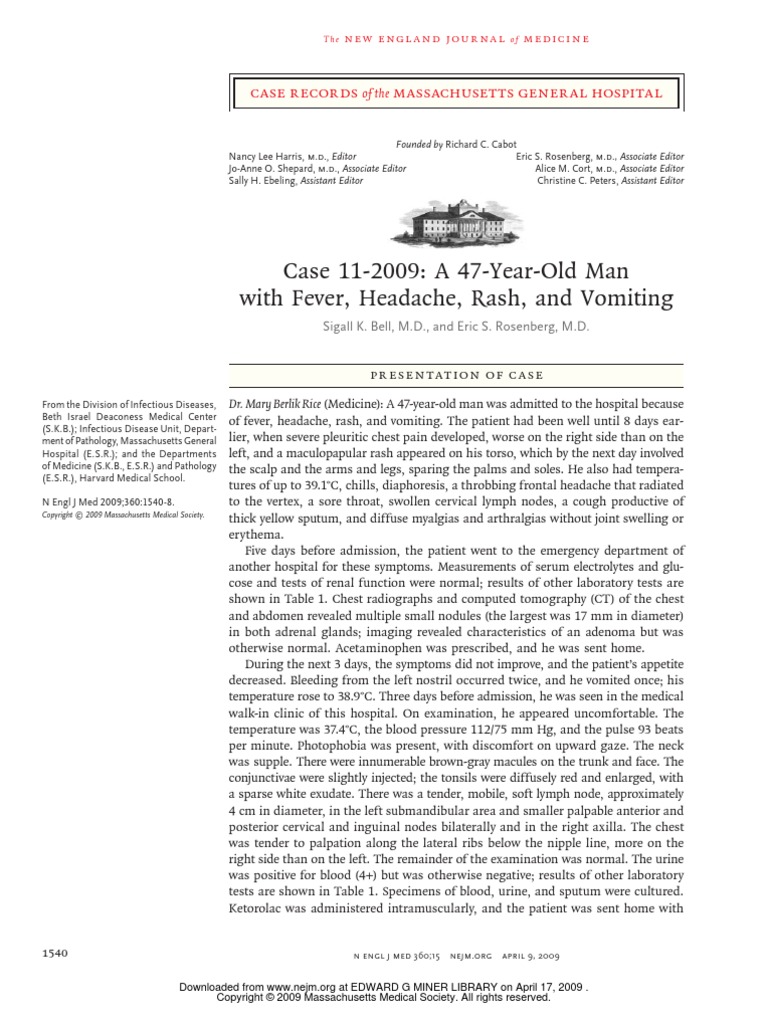 Case 11-2009 - A 47-Year-Old Man With Fever, Headache, Rash, and ...