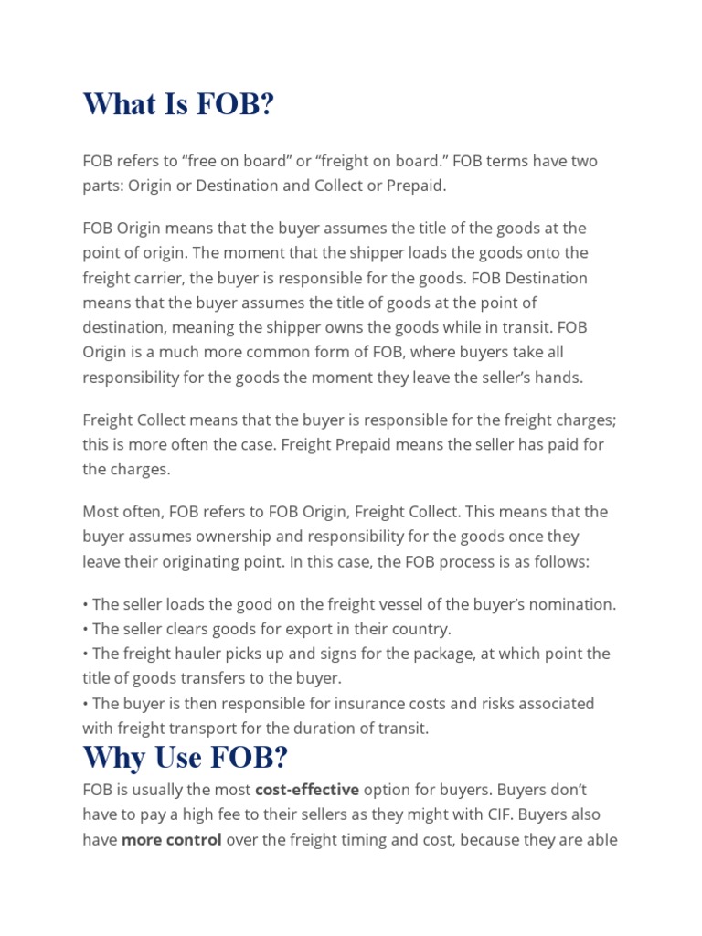 FOB & CIF Basis | PDF | Industries | Trade