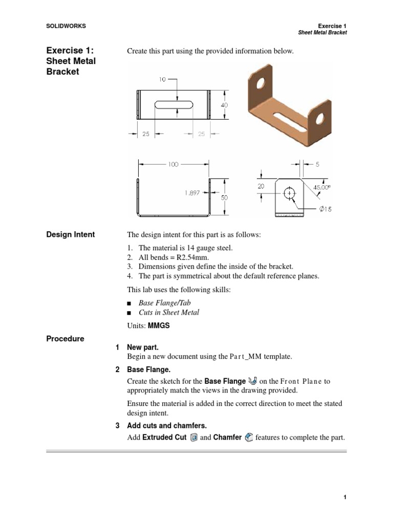 Exercise 1: Sheet Metal Bracket: Design Intent | PDF | Sheet Metal ...