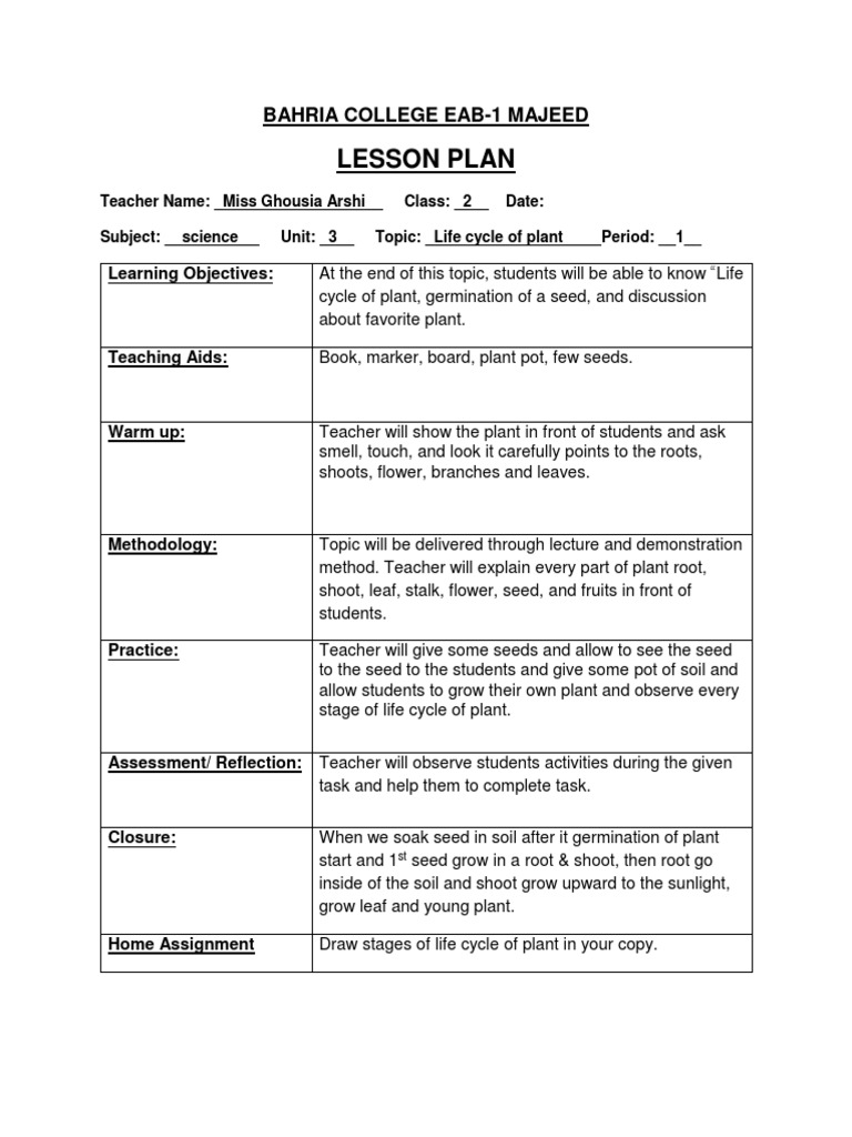 Plant Life Cycle Lesson Plan | PDF | Home & Garden | Wellness