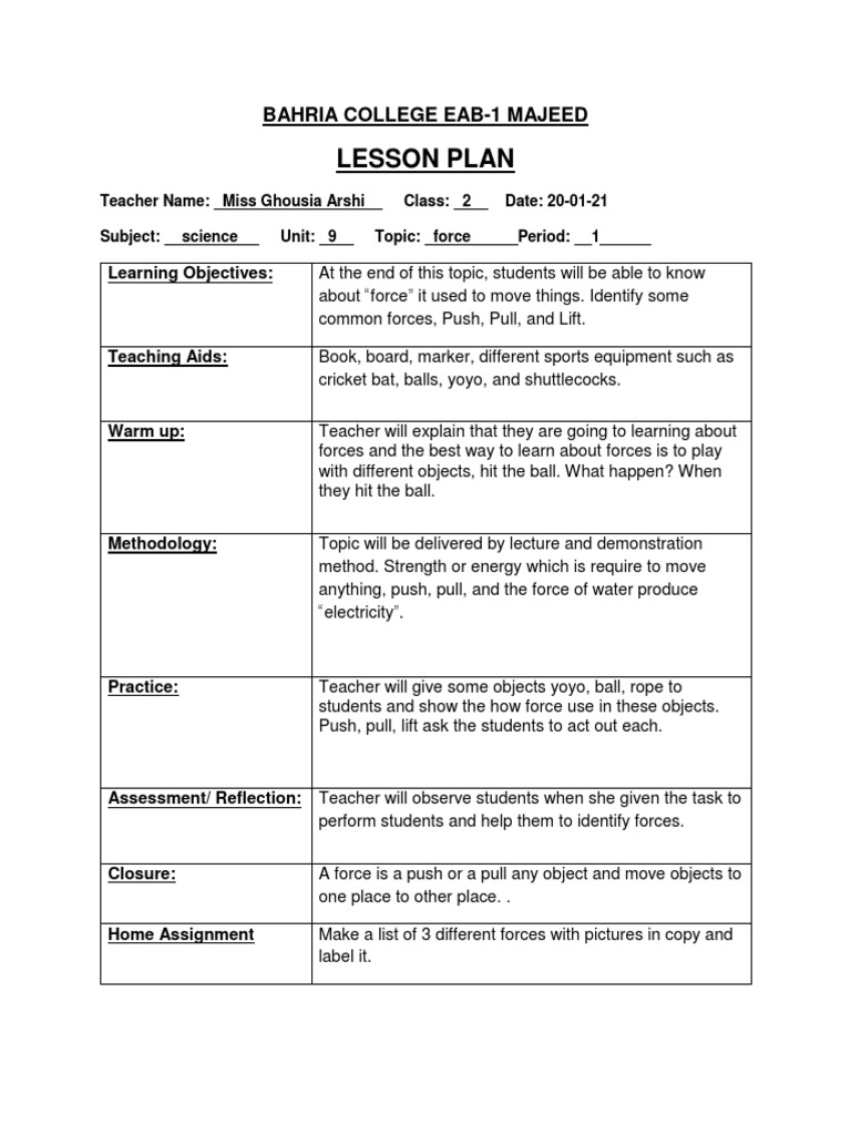 Forces Lesson Plan | PDF