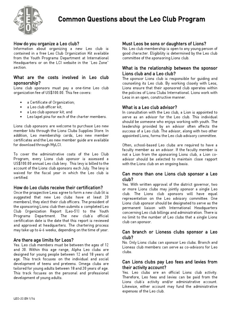 Leo33 - Most Frecvent Questions About Leo Program | Download Free PDF ...