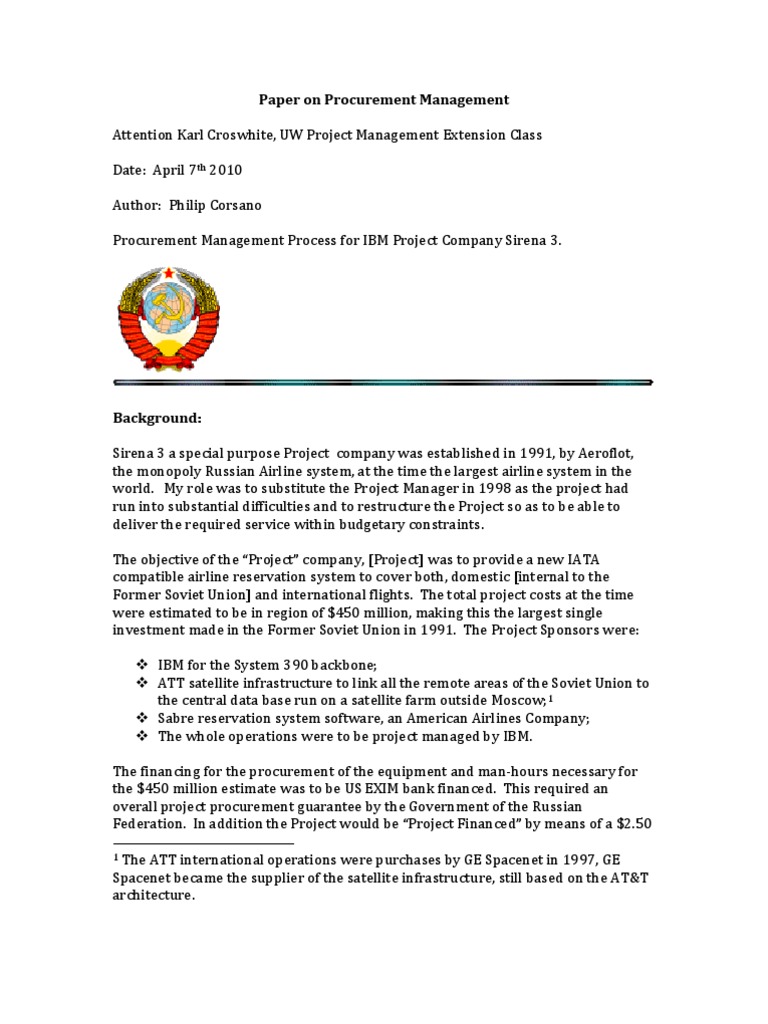 Procurement Management Process for IBM Sirena 3 Project | PDF | Post ...
