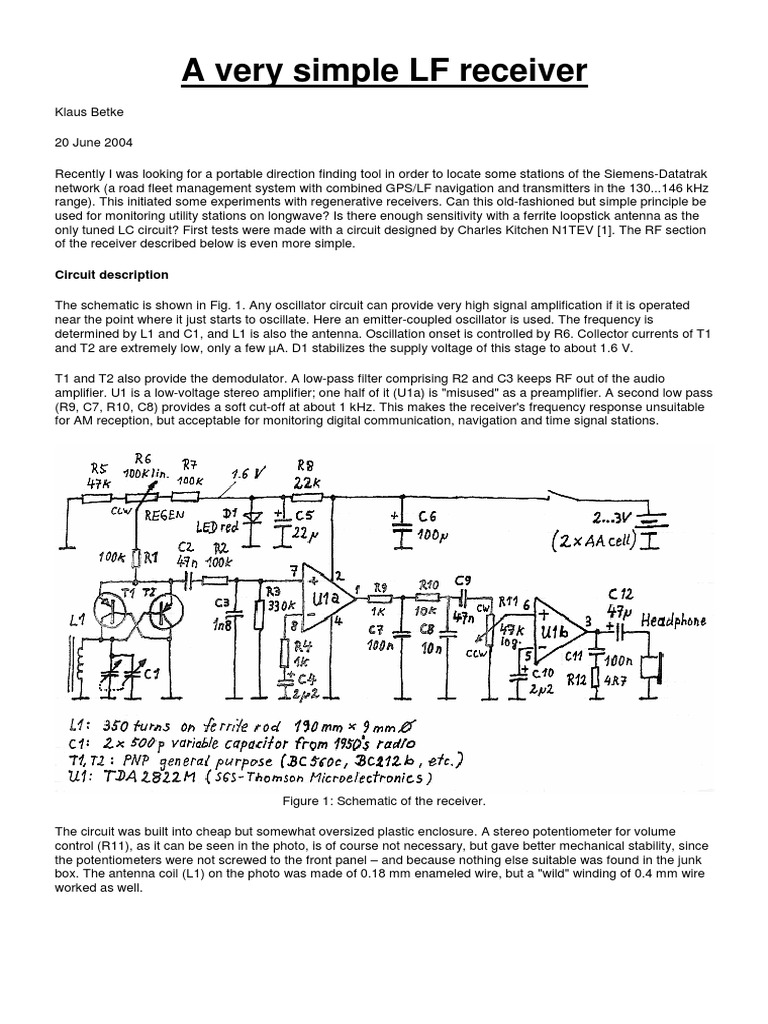 A Very Simple LF Receiver: Circuit Description | PDF | Amplifier ...