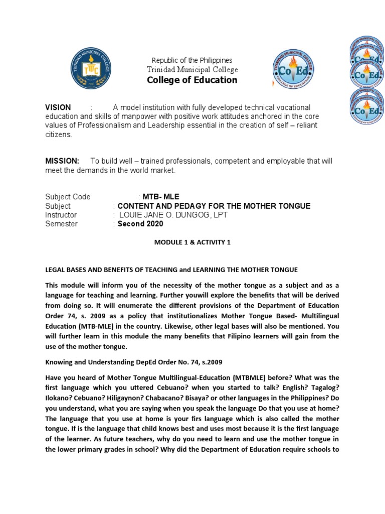 MODULE 1.1AND ACTIVITY 12.docx | PDF | First Language | Teachers