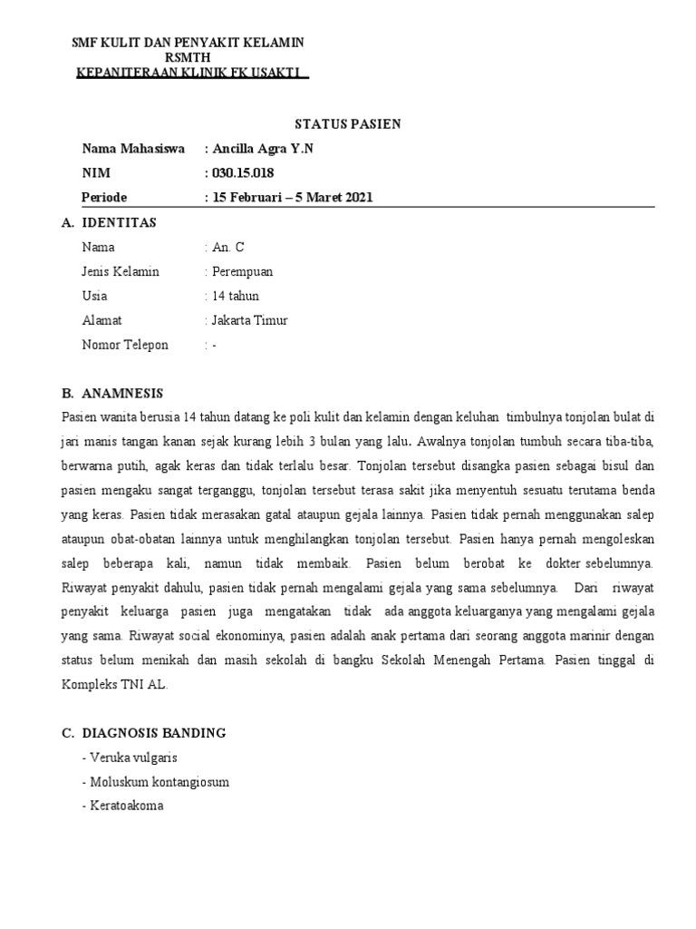 Diagnosis Veruka Vulgaris pada Remaja | PDF