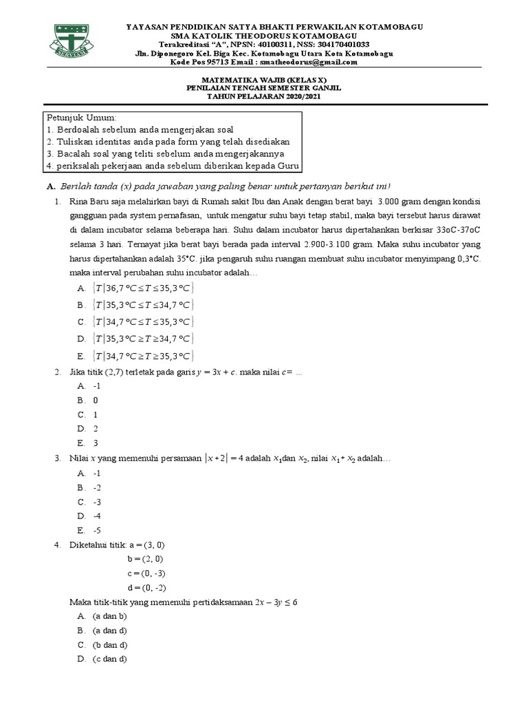Soal Matematika Wajib Kelas X | PDF