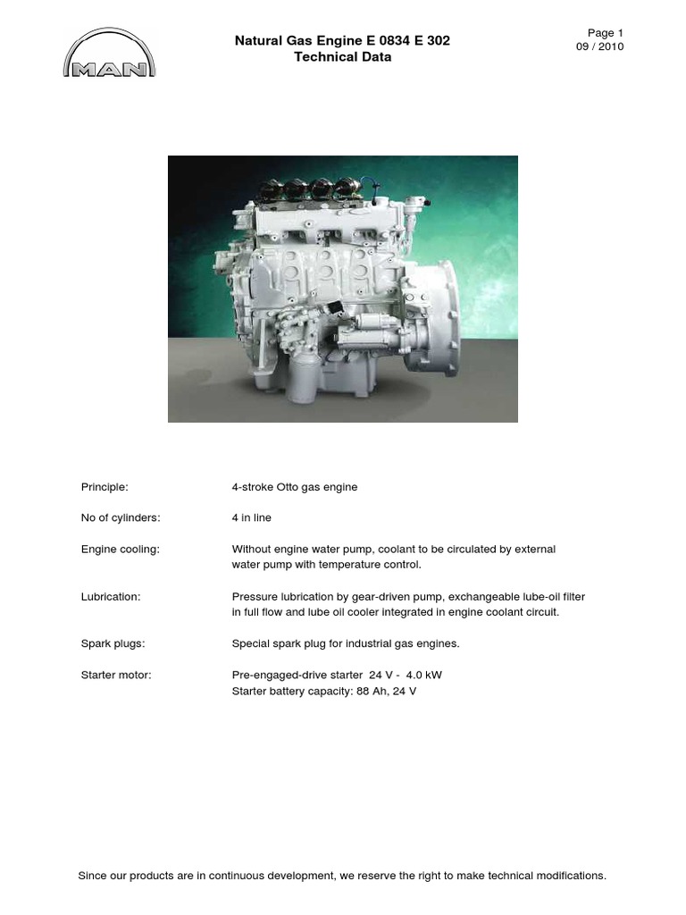 Natural Gas Engine E 0834 Specifications | PDF | Engines | Horsepower