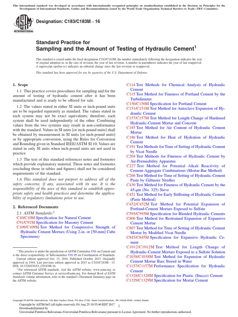 Astm C183C183M | PDF | Mortar (Masonry) | Cement