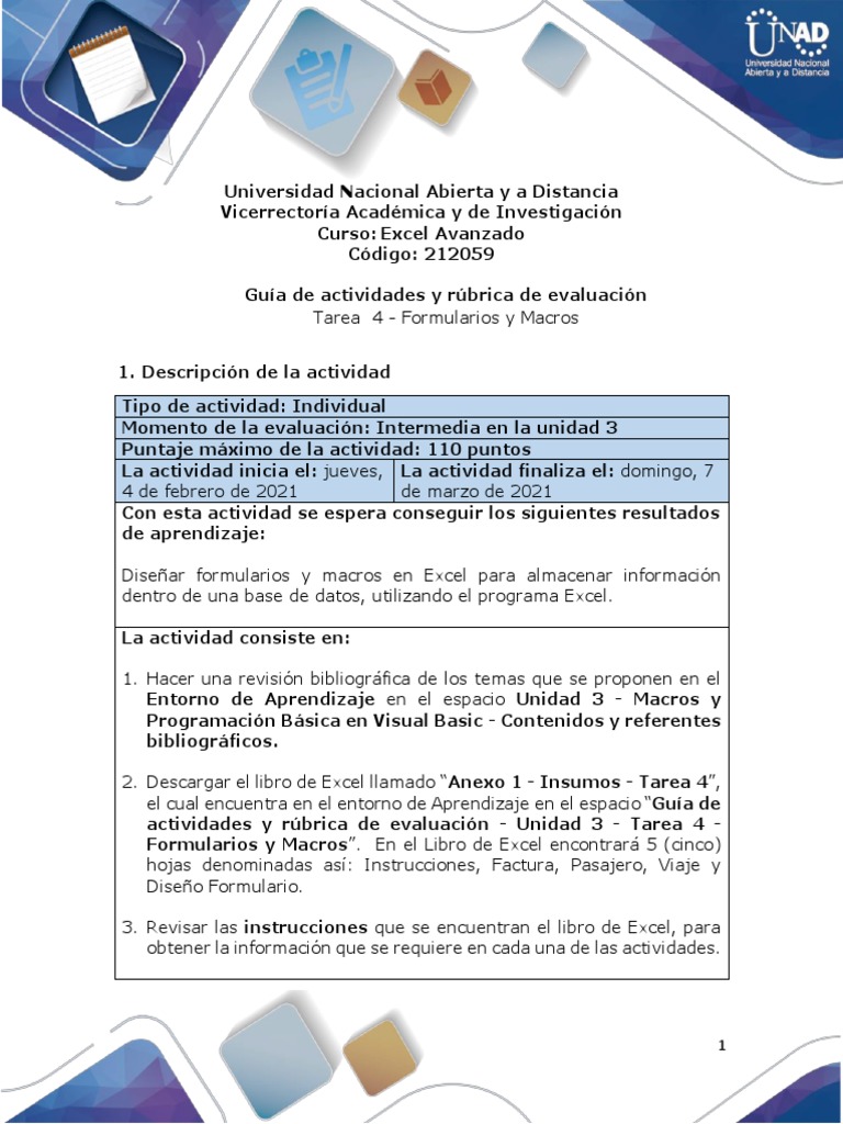 Guía de Actividades y Rubrica de Evaluación - Tarea 4 - Formularios y Macros | PDF | Microsoft ...