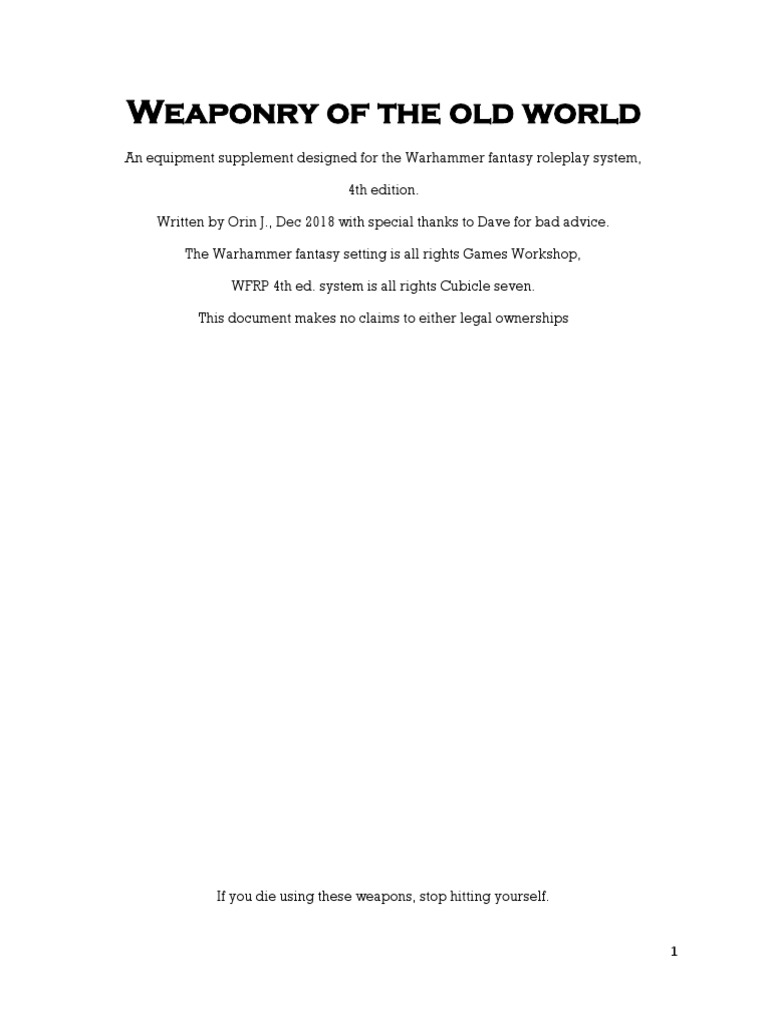 Weaponry of The Old World | PDF | Armour | Blade