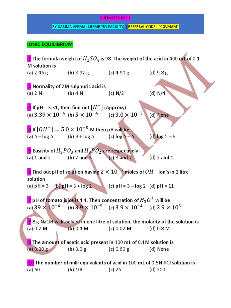 Chemistry Faculty Garima Verma Presents: Ionic Equilibrium - A Comprehensive Collection of ...
