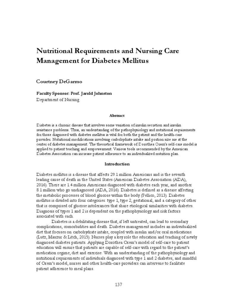 Diabetes Mellitus Nursing Management | PDF | Diabetes | Pancreas