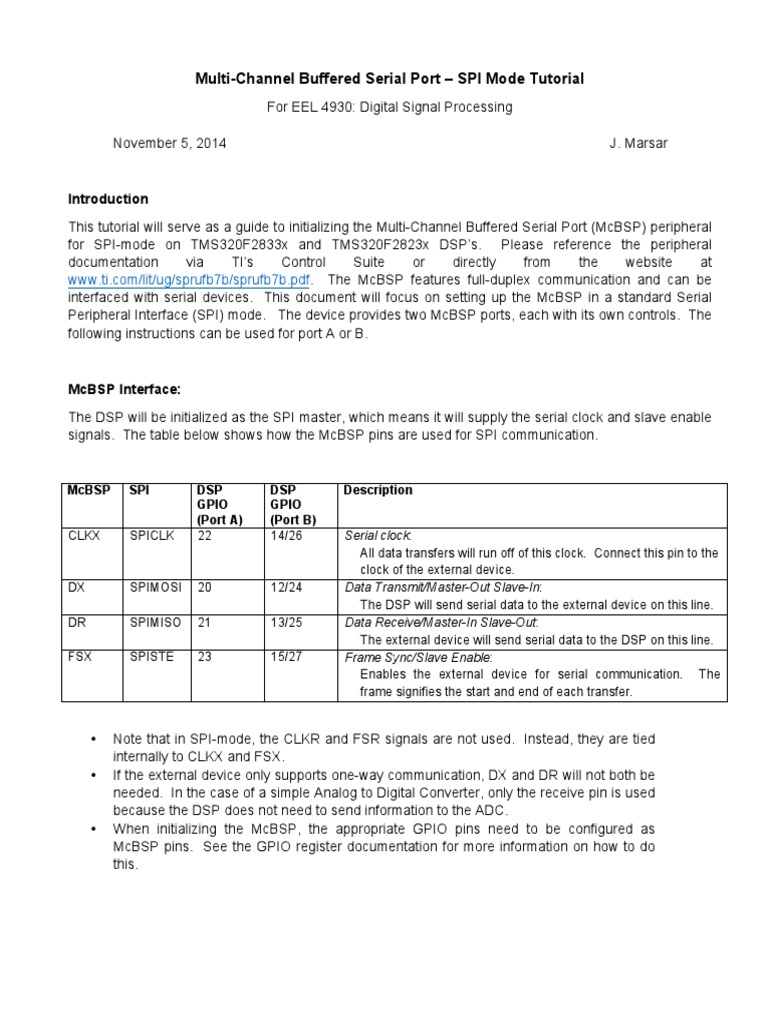 MCBSP SPI Tutorial | Download Free PDF | Computer Standards | Computer Data