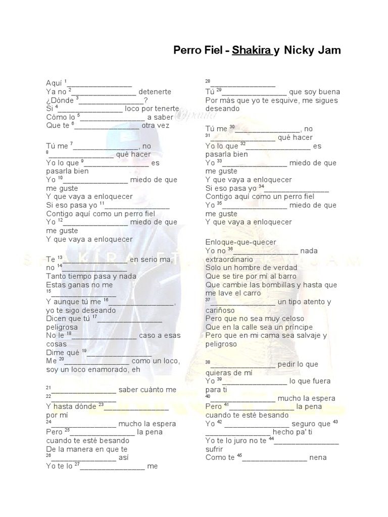 Perro Fiel - Shakira y Nicky Jam | PDF