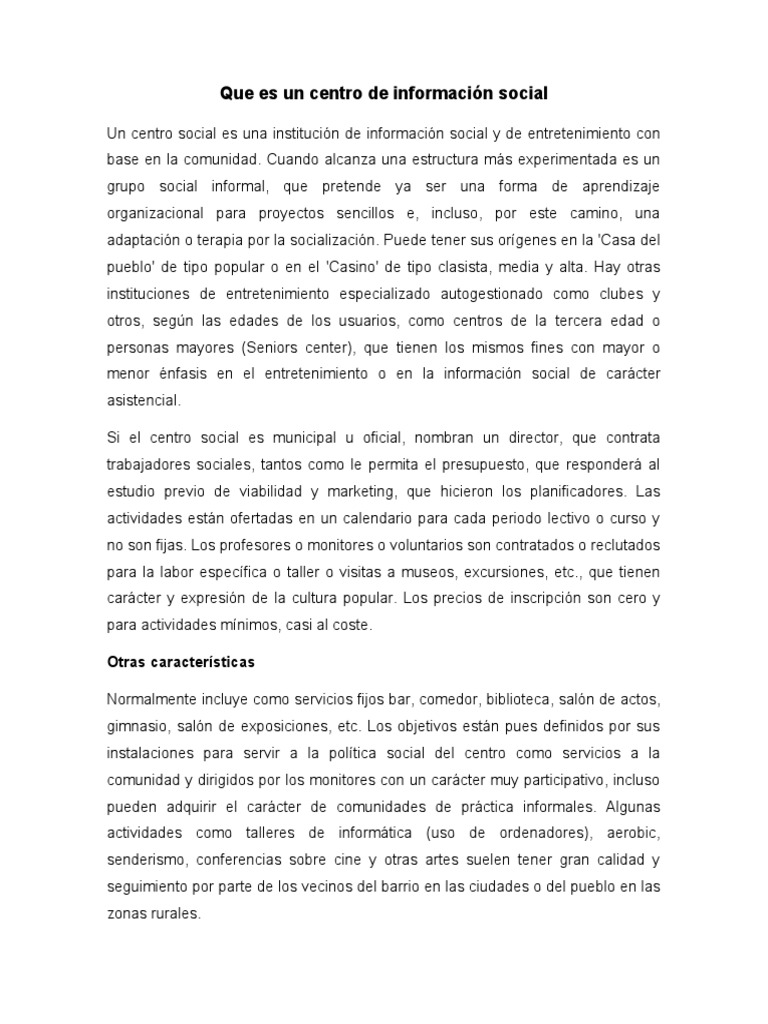 Que Es Un Centro de Información Social | Descargar gratis PDF | Science ...