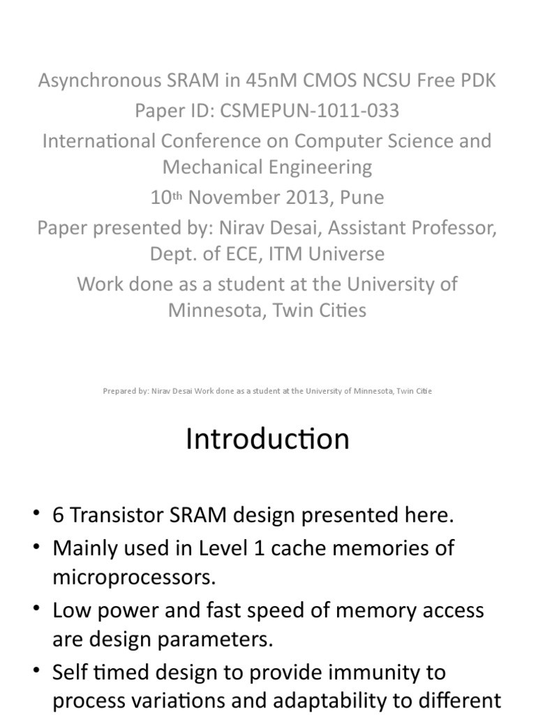 Asynchronous SRAM Design in 45nm CMOS | PDF | Computer Engineering ...