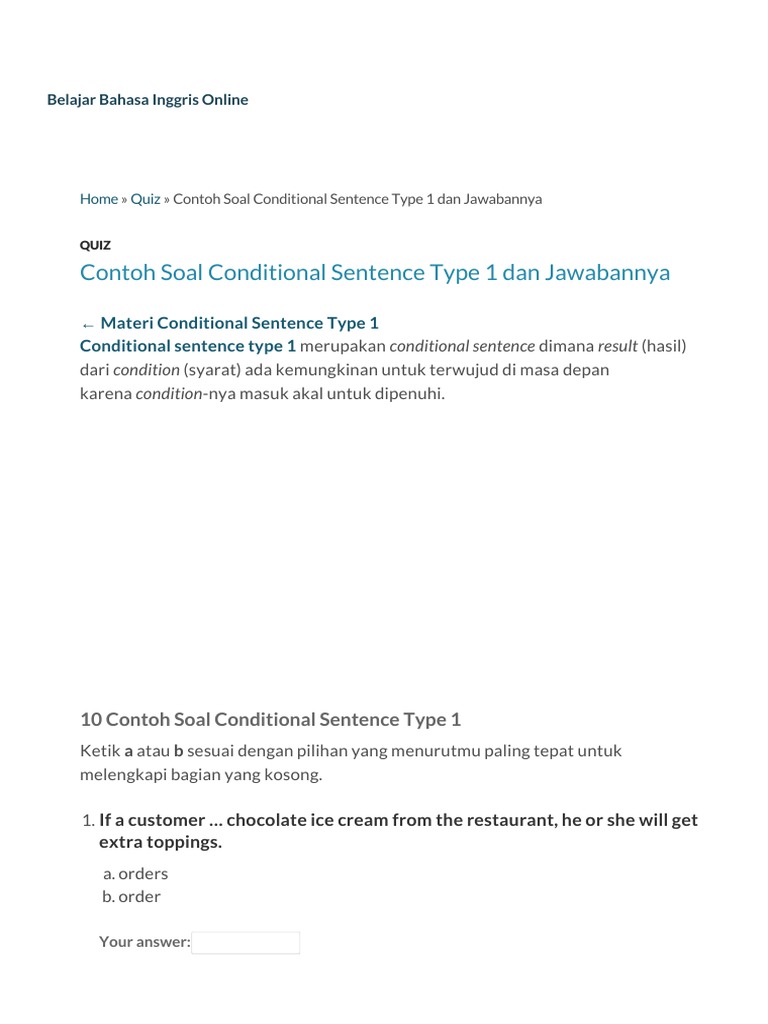 Contoh Soal Conditional Sentence Type 1 Dan Jawabannya | PDF | Verb ...