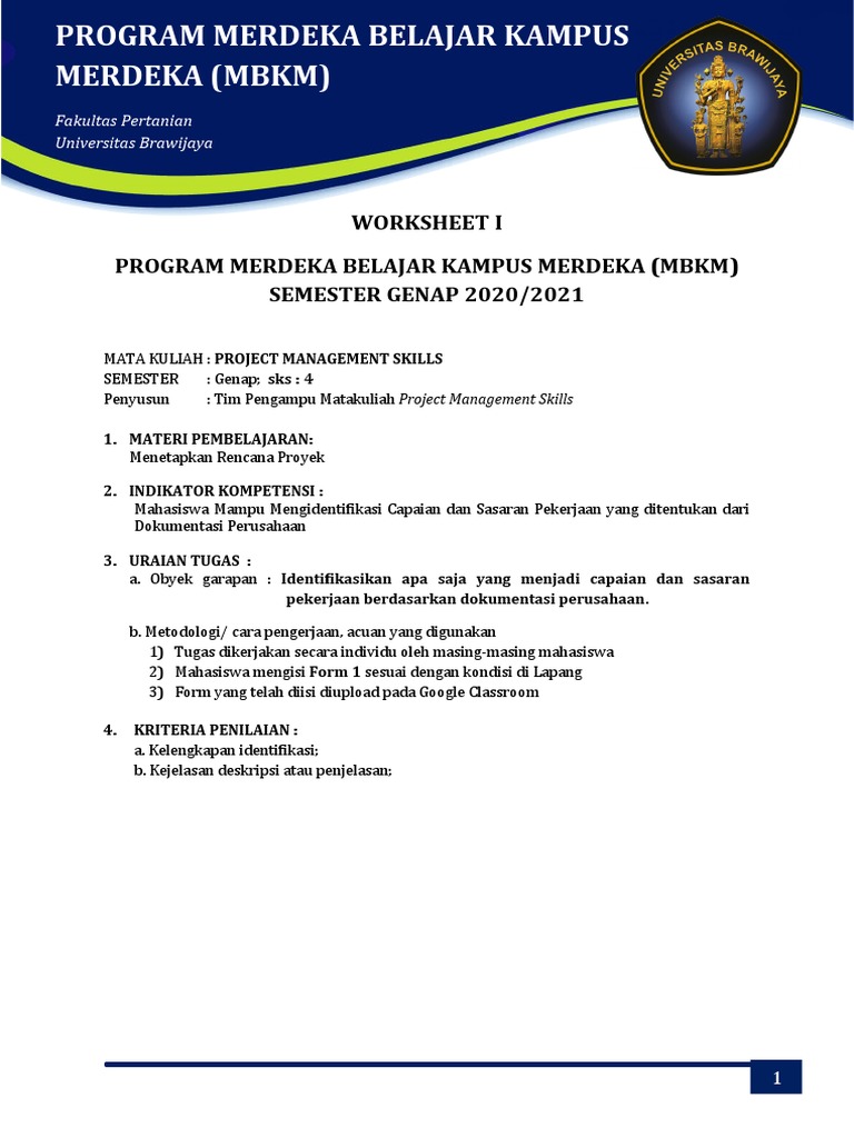 Worksheet TM 1 - Project Management Skills | PDF