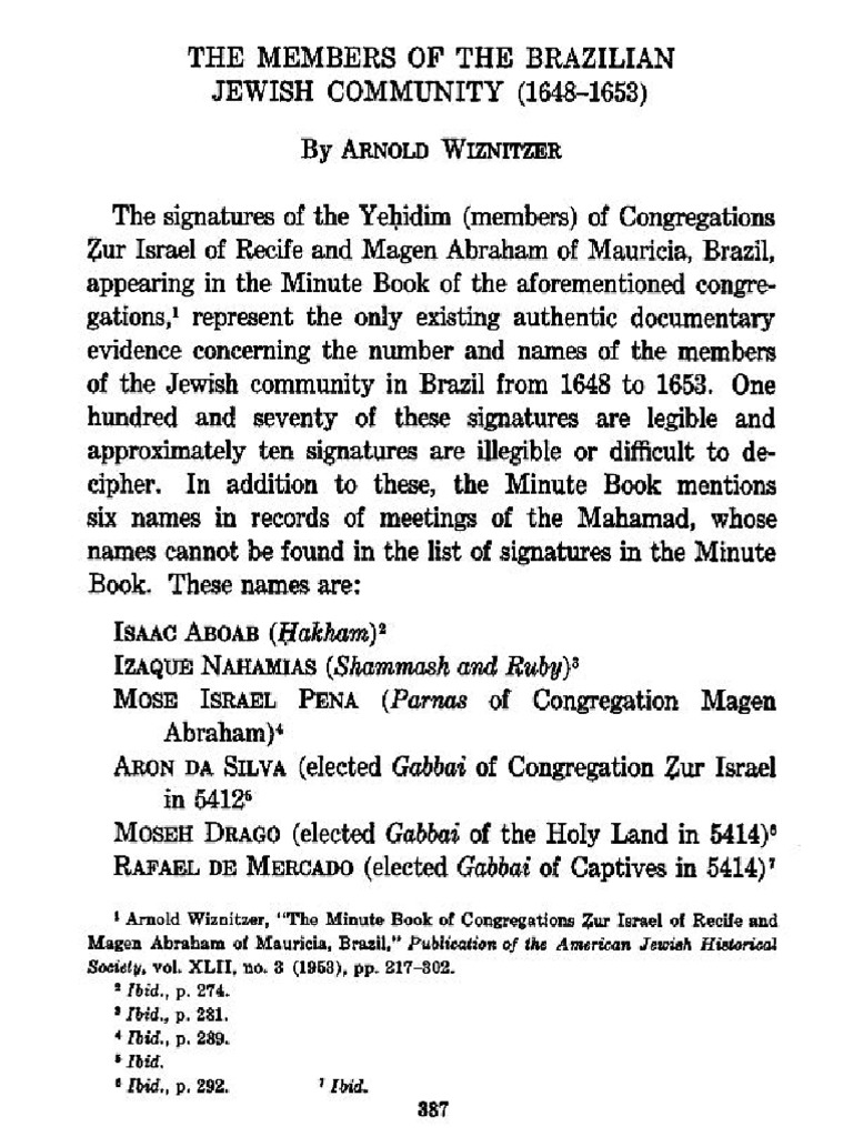 The Members of The Brazilian Jewish Community 1648 1653 | PDF | Jews ...