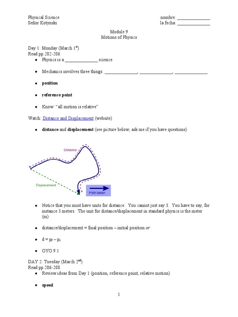 Module 9 - Motions of Physics - Study Guide | PDF | Velocity | Acceleration