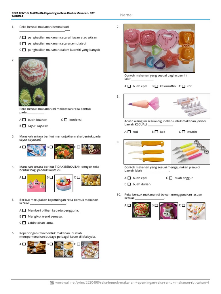 Reka Bentuk Makanan Kepentingan Reka Rentuk Makanan RBT Tahun 4 | PDF