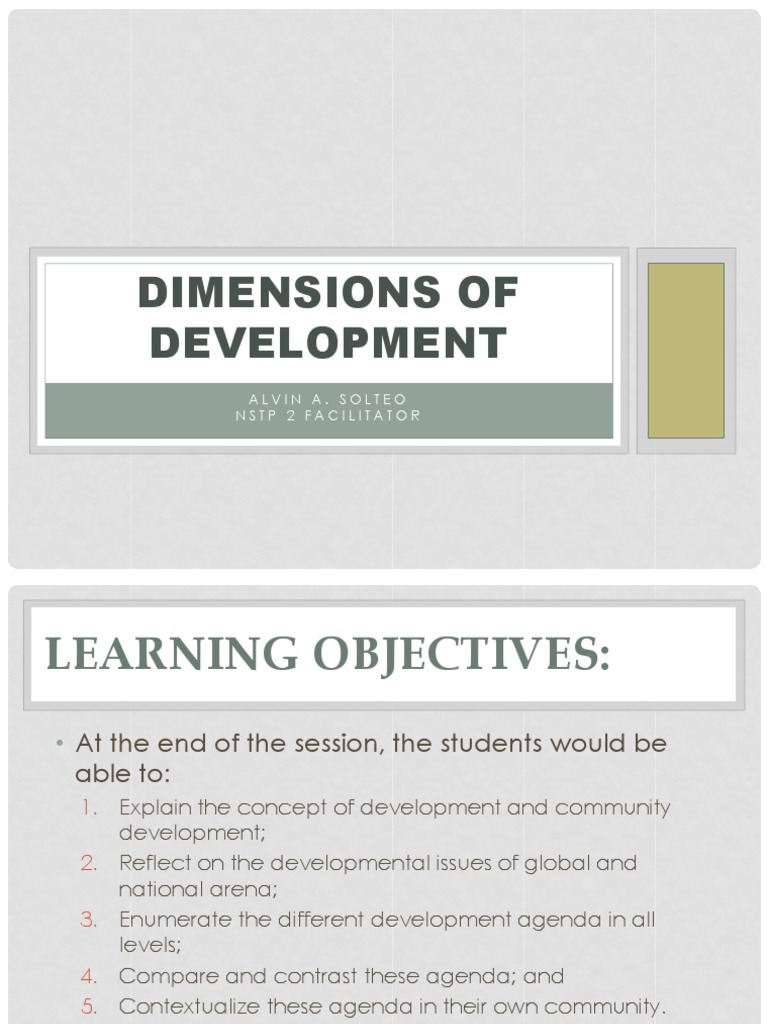 NSTP 2 - Lesson 4 - Dimensions of Development | PDF | Environmental ...