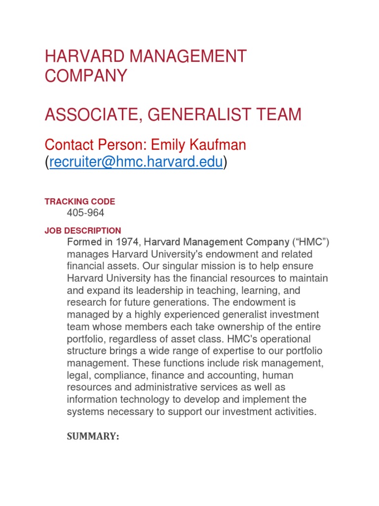 HARVARD Management Company | PDF | Investing | Financial Endowment