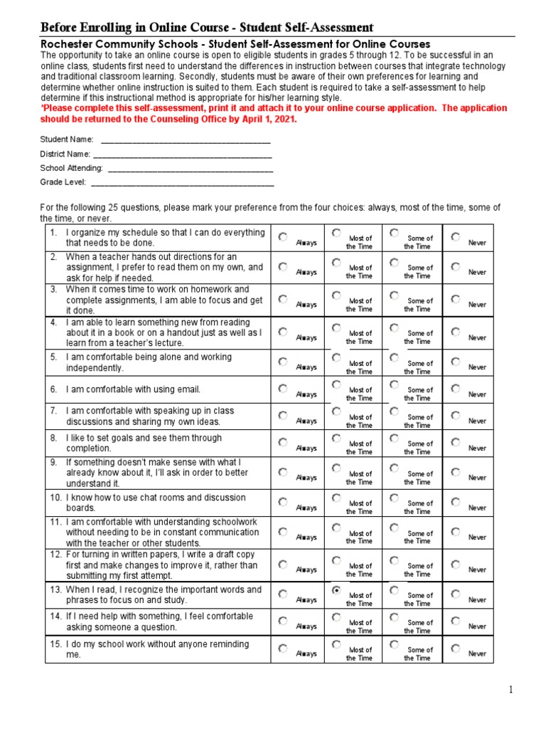 Online Course Self-Assesment 2021-22 | PDF | Educational Technology ...