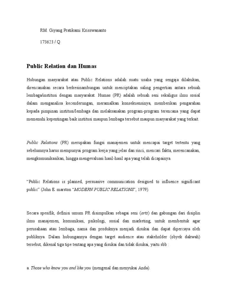 Definisi dan Peran Public Relations | PDF | Ilmu Sosial | Sains ...