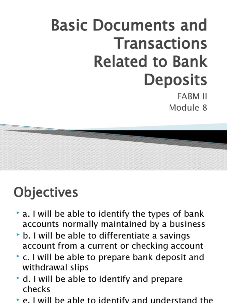 Basic Documents and Transactions Related To Bank Deposits: Fabm Ii ...