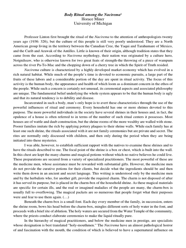 Nacirema Body Rituals Explained | PDF | Rituals