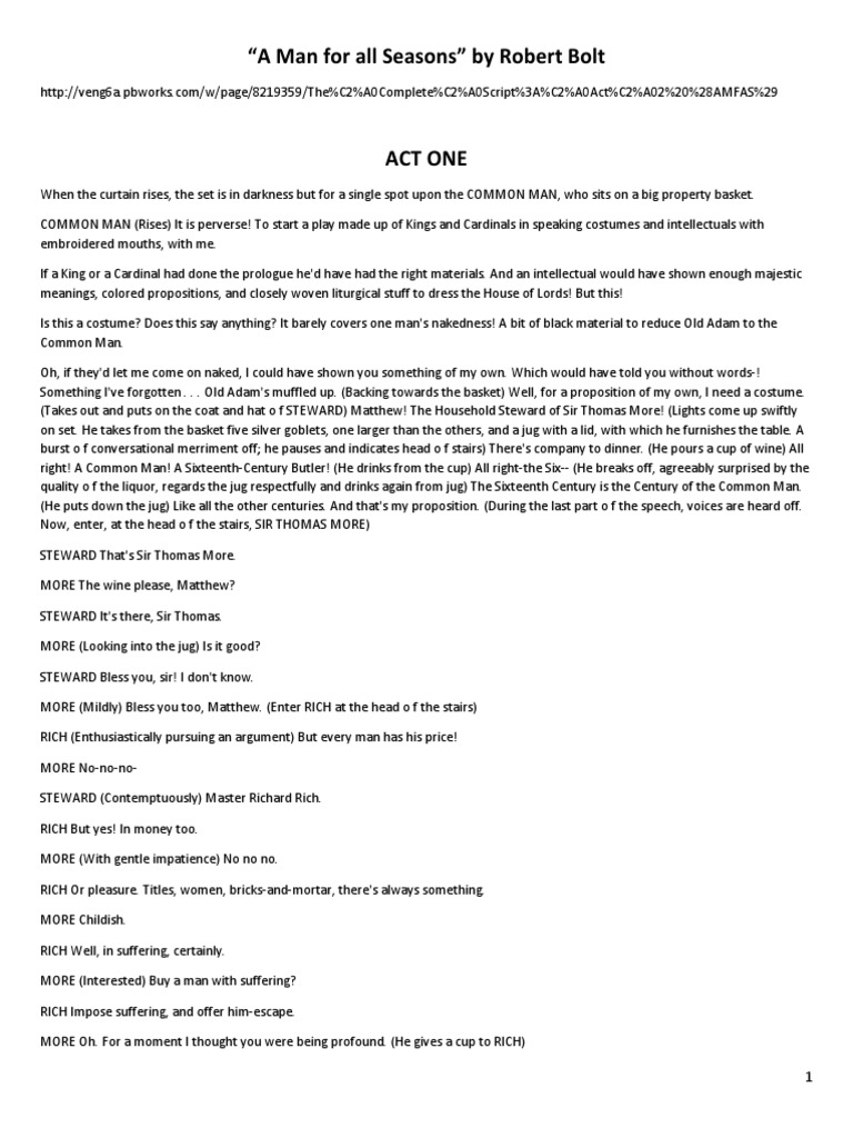 A Man for All Seasons Script Excerpt | PDF | Home & Garden | Classics