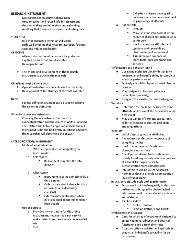 Diff. Types of Research Instrument | PDF | Validity (Statistics ...