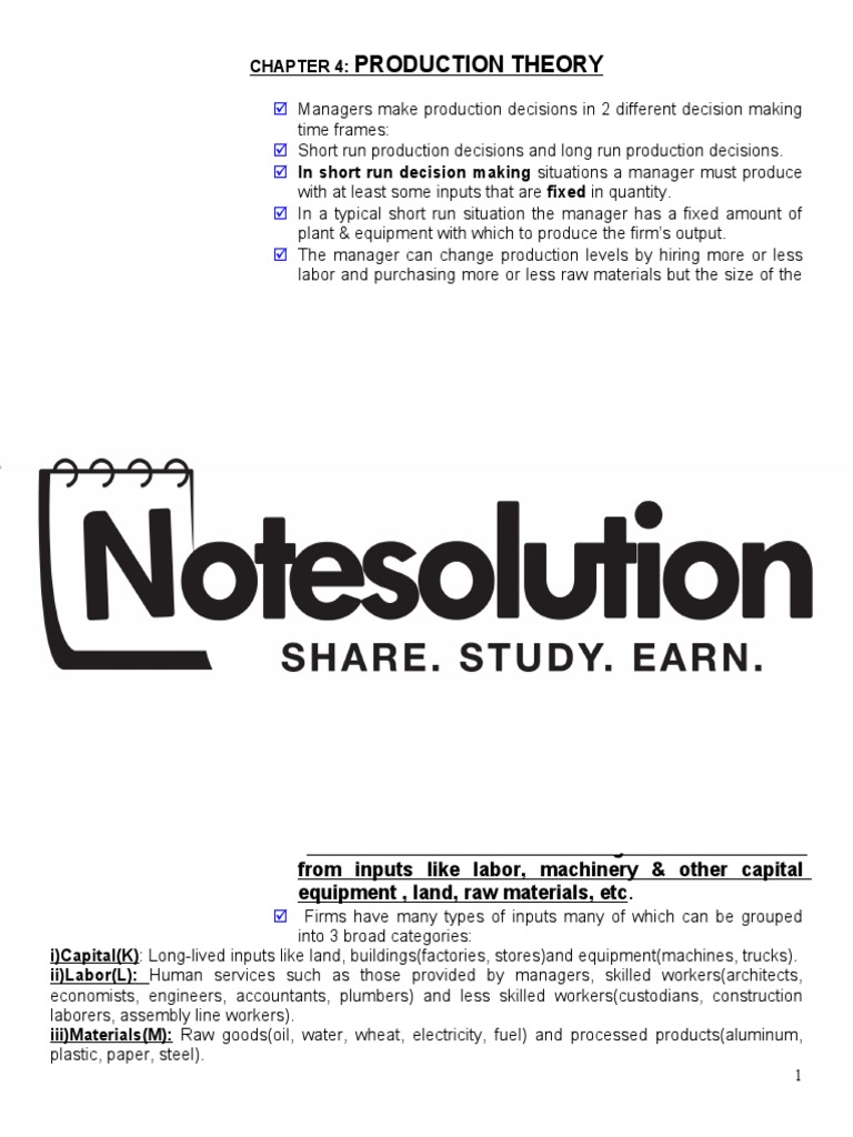 Chapter 4 - Production Theory | PDF | Production Function | Labour ...
