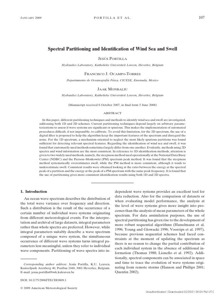 Spectral Partitioning and Identification of Wind Sea and Swell | PDF ...
