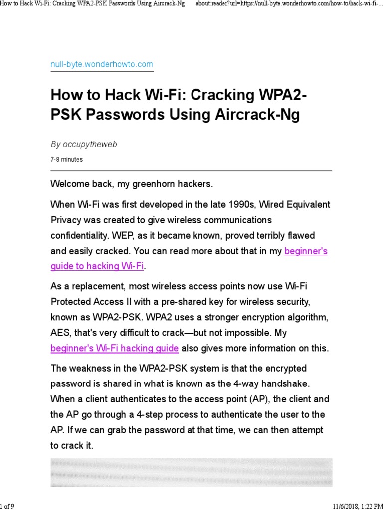 How To Hack Wi-Fi - Cracking WPA2-PSK Passwords Using Aircrack-Ng | PDF ...