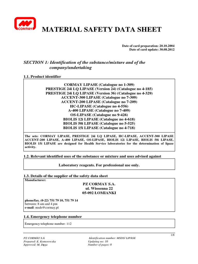 Material Safety Data Sheet: SECTION 1: Identification of The Substance ...