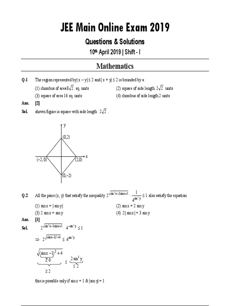 JEE Main Online Exam 2019: Questions & Solutions | PDF | Equations ...