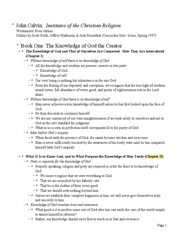 John Calvin, Institutes of The Christian Religion | PDF | God The ...