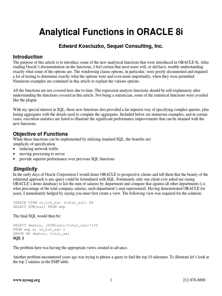 Oracle 8i Analytical Functions Guide | PDF | Data Management Software | Databases