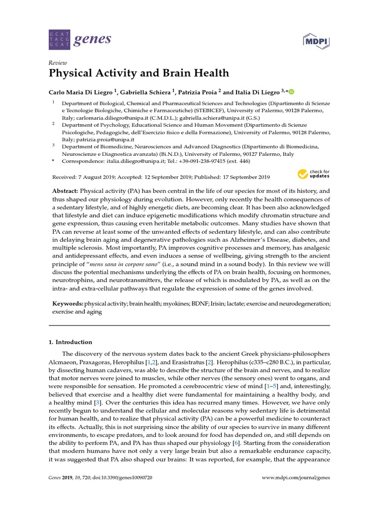 2019 Physical Activity and Brain Health | PDF | Epigenetics | Histone