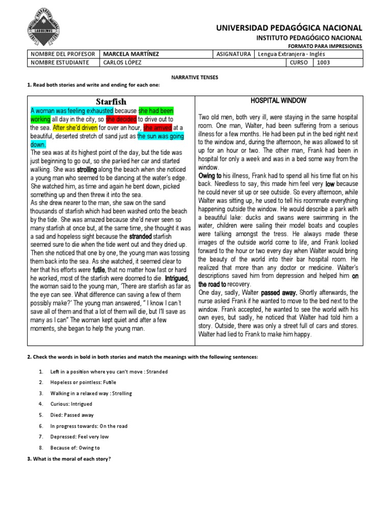 Narrative Tenses Worksheet | PDF