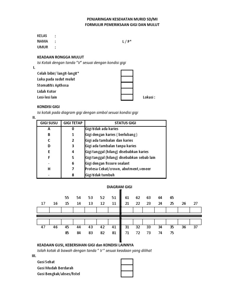 Form GIGI Penjaringan | PDF