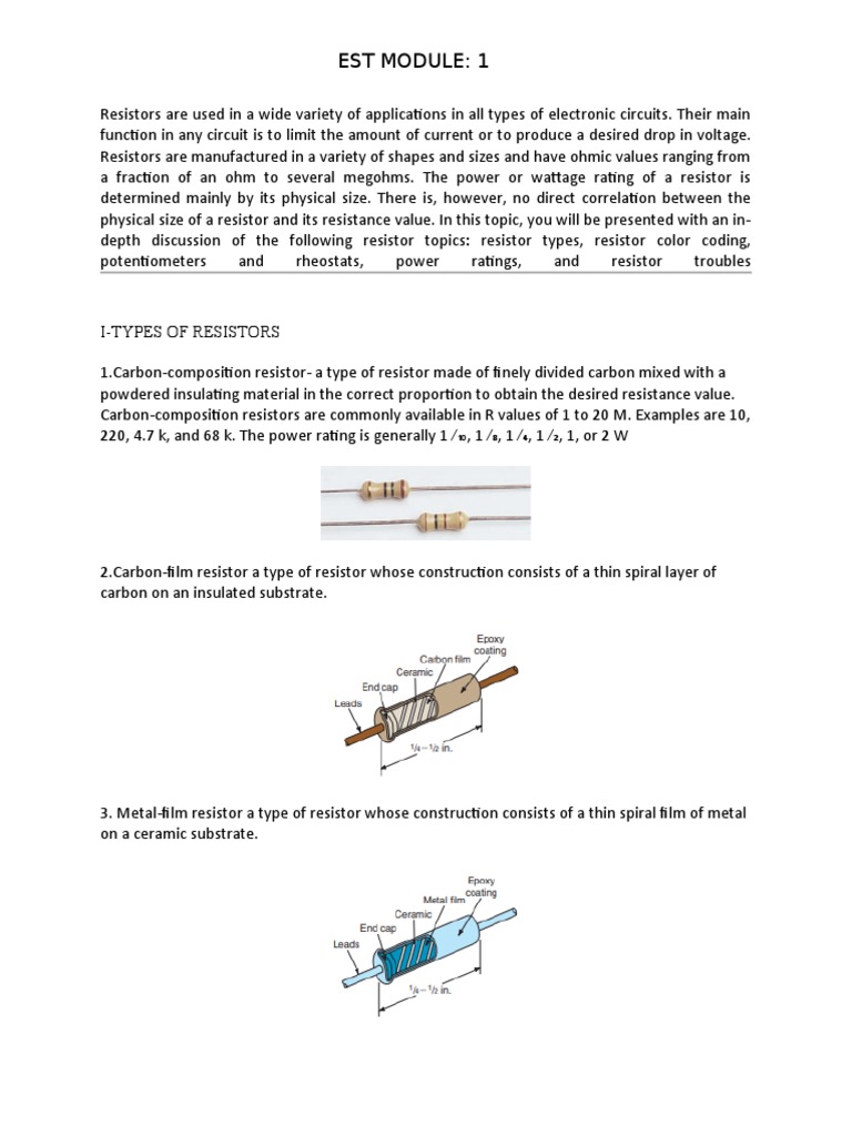 Est Module: 1 | PDF | Resistor | Electrical Resistance And Conductance