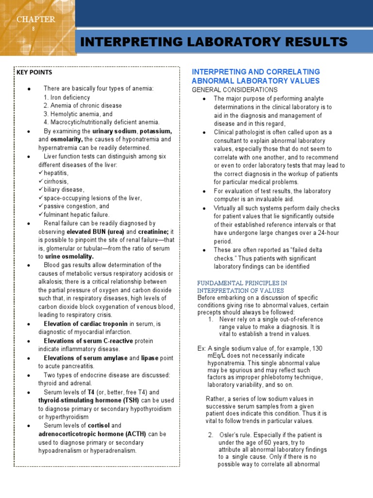 Interpreting Laboratory Results: Key Points | PDF | Anemia | Tissue ...